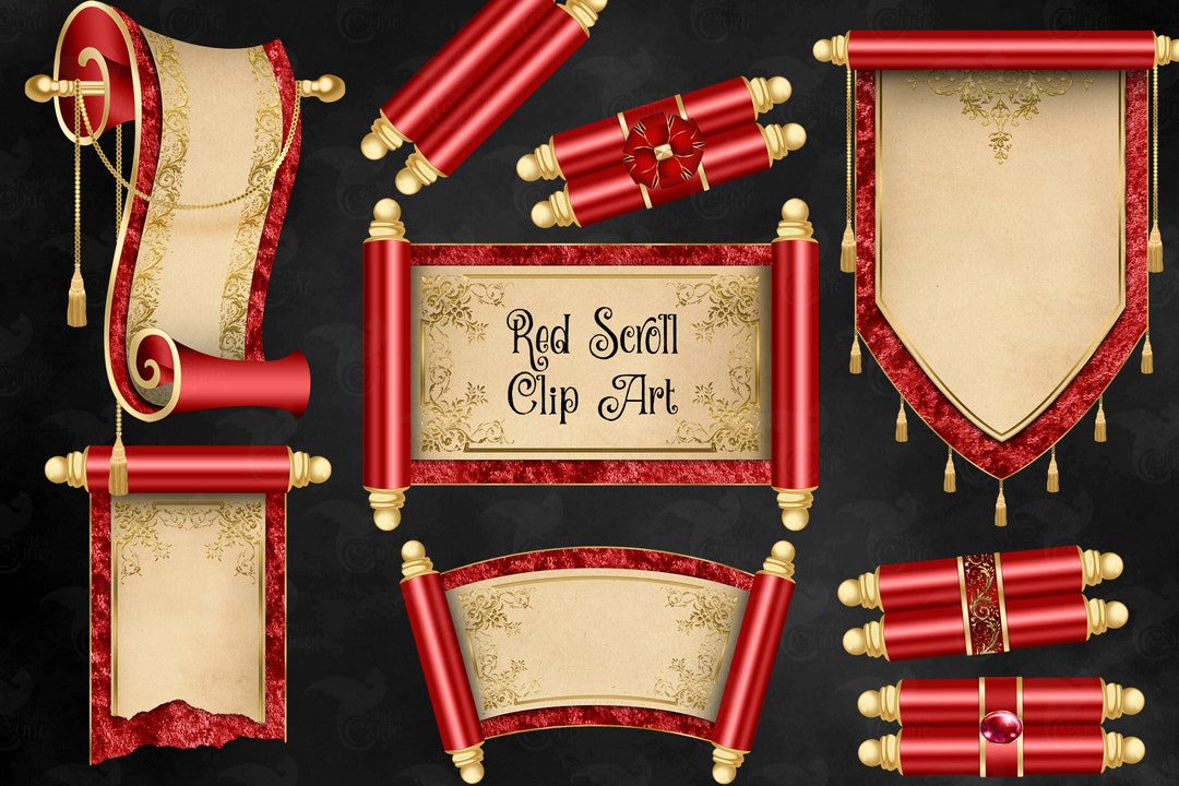 Red Scrolls Clipart - Digital Tapestry Clip Art for Magic Fantasy ...