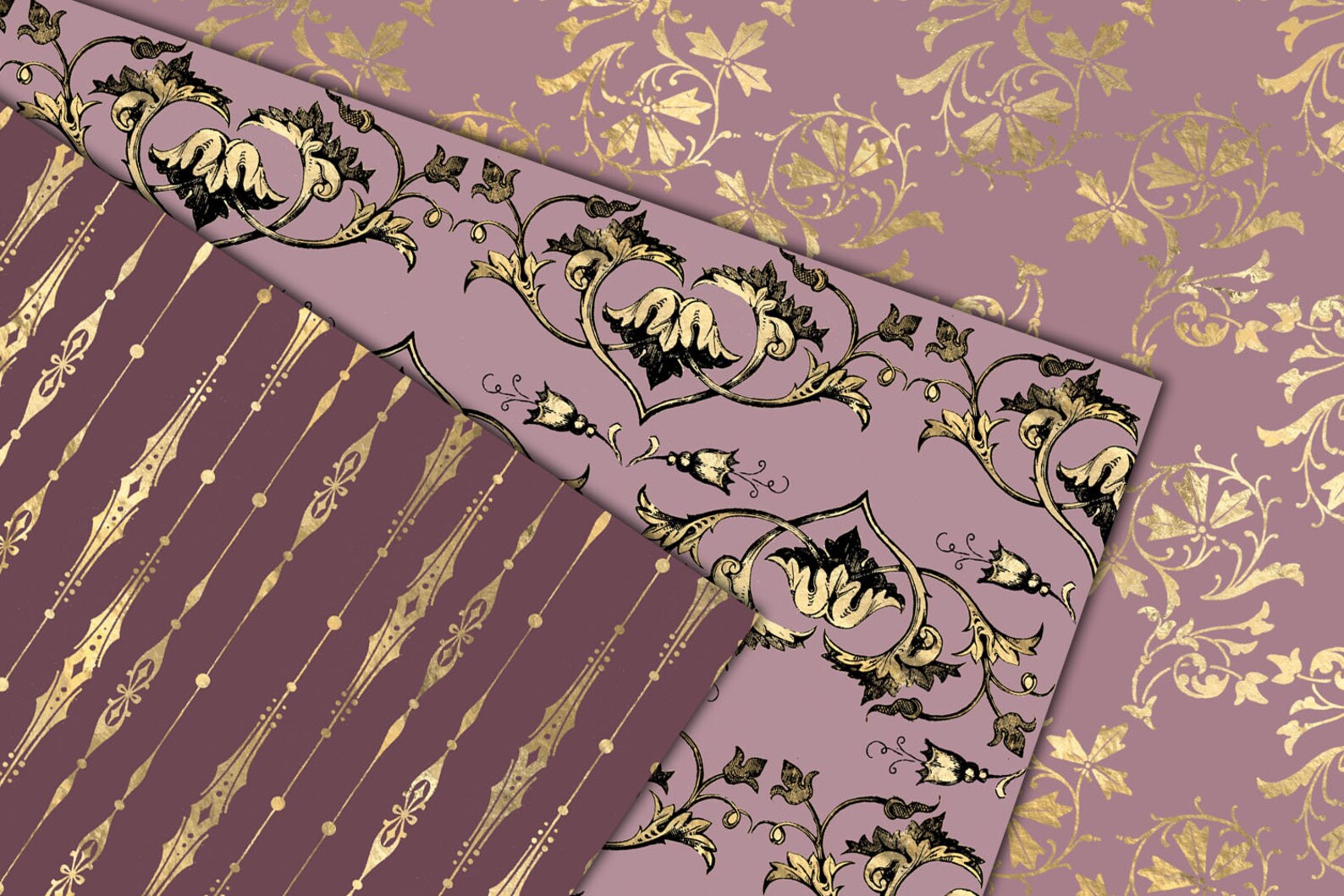 Mauve and Gold Peacock Digital Paper, Seamless Patterns (digital ...