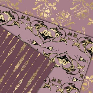 Mauve and Gold Peacock Digital Paper, Seamless Gold Peacock Patterns ...