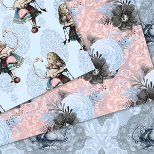 Blue and Blush Alice Digital Paper, Vintage Alice's Adventures in ...