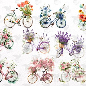 Watercolor Floral Bicycle Clipart - Spring Flowers Watercolor PNG ...