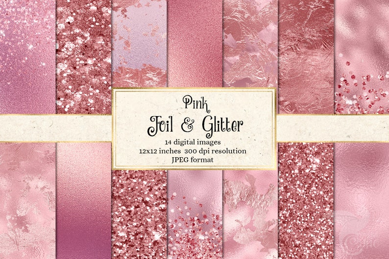 Pink Foil and Glitter Textures, Shimmer Digital Paper (JPG, 12x12 In ...