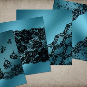 Satin and Black Lace Digital Paper, Lace Papers, Wedding Digital Paper ...
