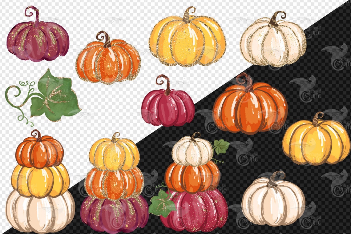 Glitter Pumpkin Stack Clip Art – Autumn Graphics (PNG Digital Download ...