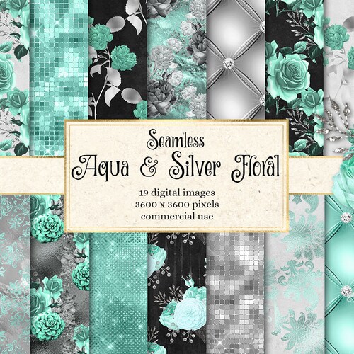 Blue and Silver Floral Digital Paper Seamless Baby Blue Rose - Etsy