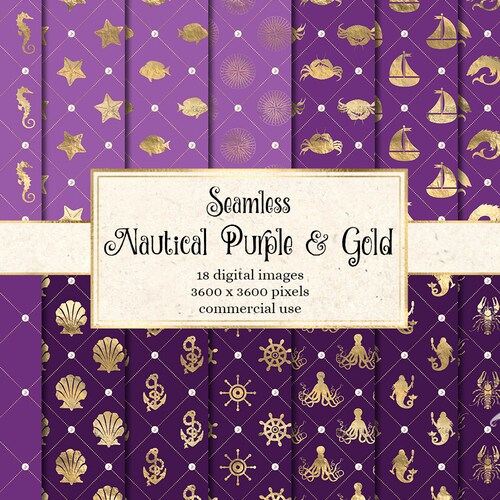 Blue and Gold Nautical Digital Paper Ornate Seamless Patterns - Etsy