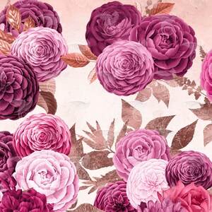 Magenta and Rose Gold Floral Bouquets Clipart, Digital Instant Download ...