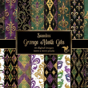 Grunge Mardi Gras Digital Paper - Seamless Printable Digital ...
