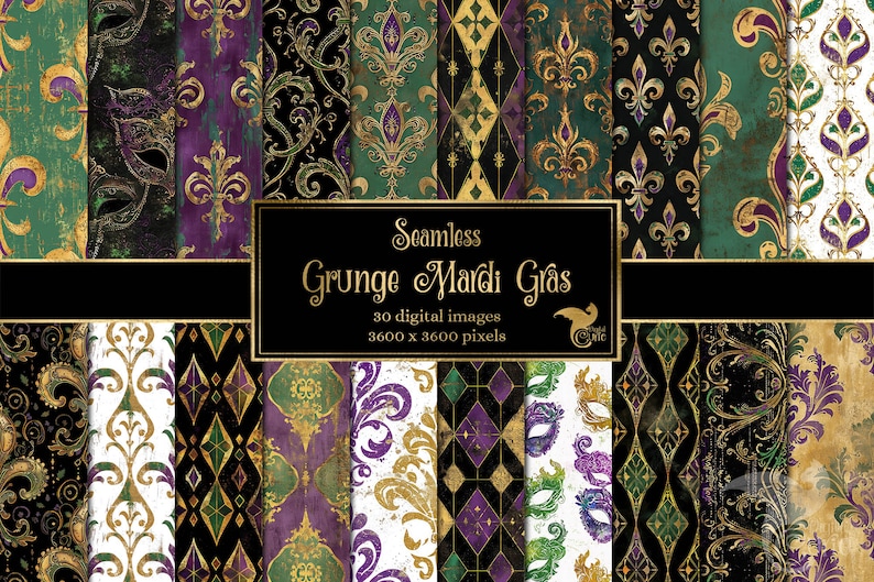 Grunge Mardi Gras Digital Paper - Seamless Printable Digital ...
