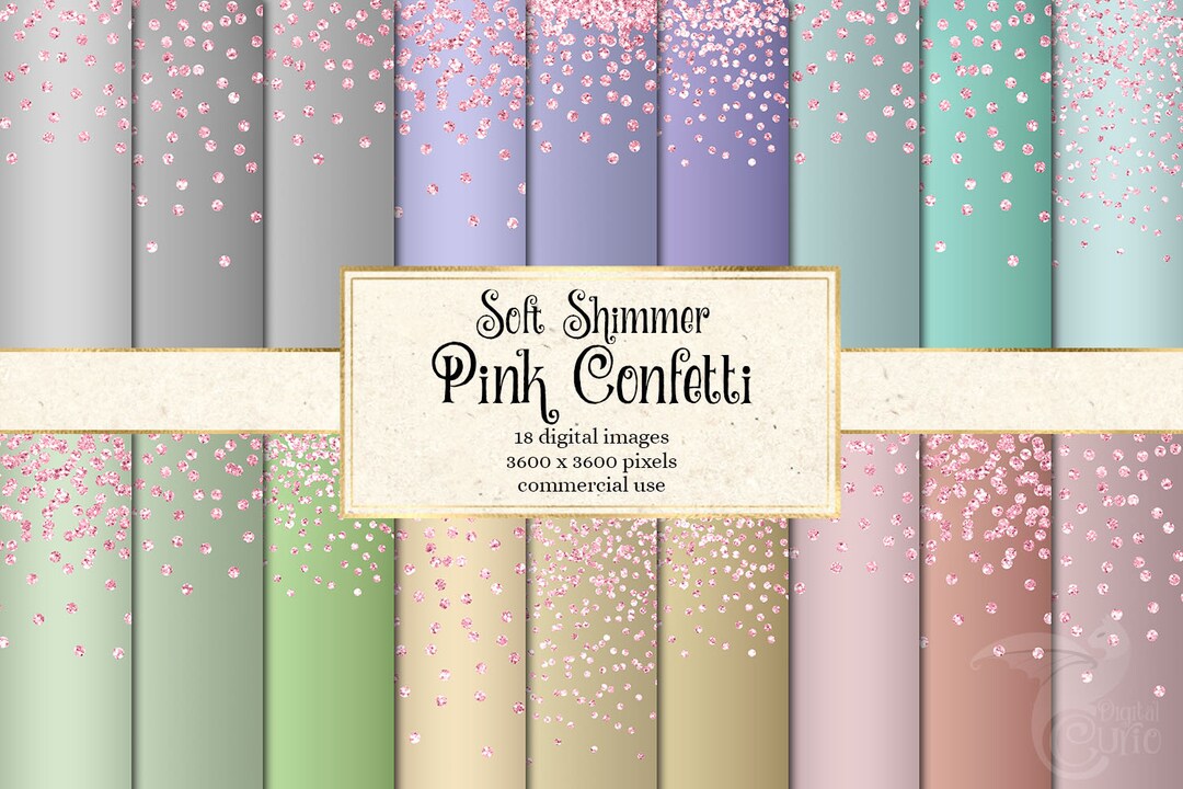 Soft Shimmer Pink Confetti Digital Paper With Rainbow Pastels Printable ...