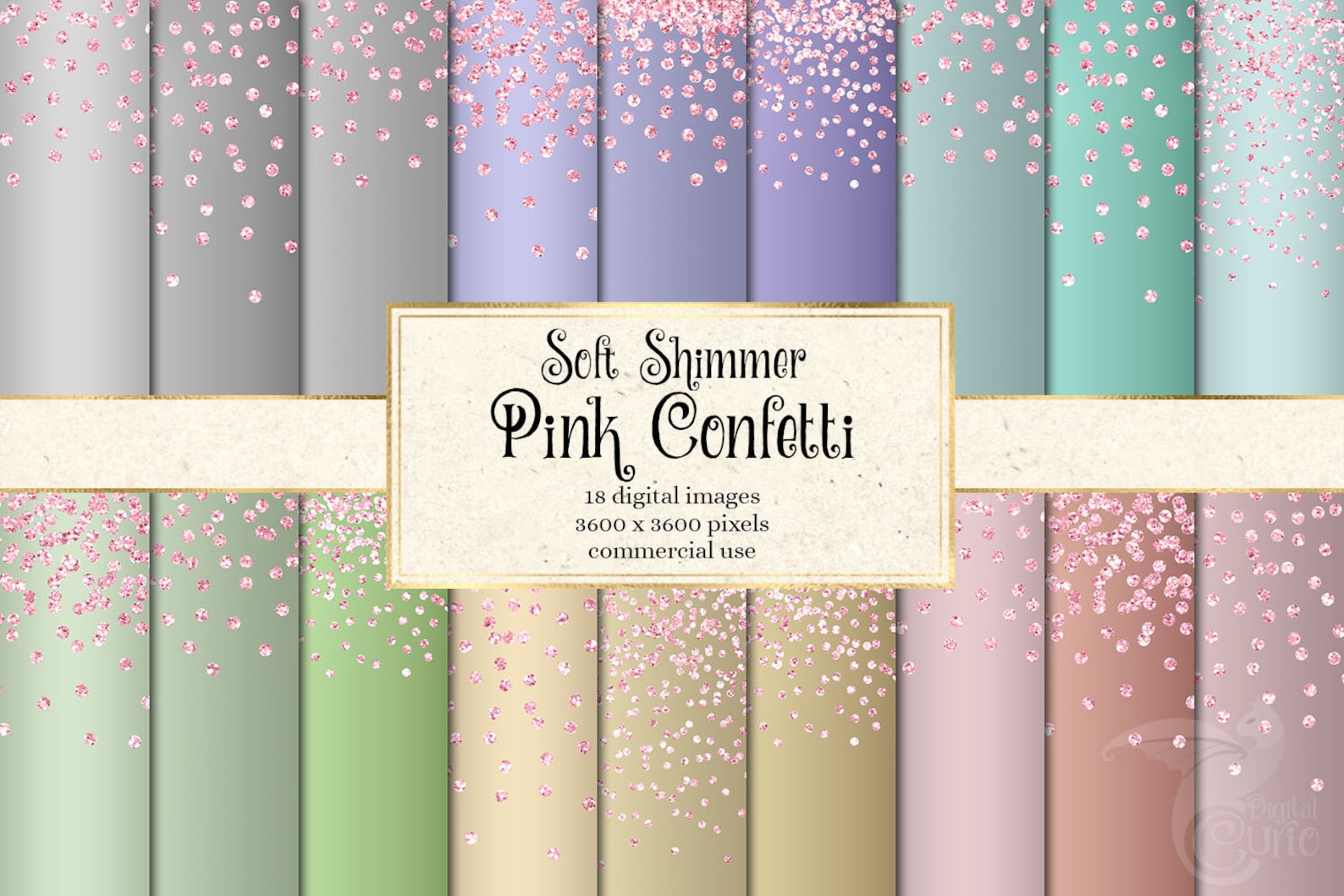 Soft Shimmer Pink Confetti Digital Paper With Rainbow Pastels | Etsy