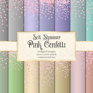 Soft Shimmer Pink Confetti Digital Paper With Rainbow Pastels Printable ...