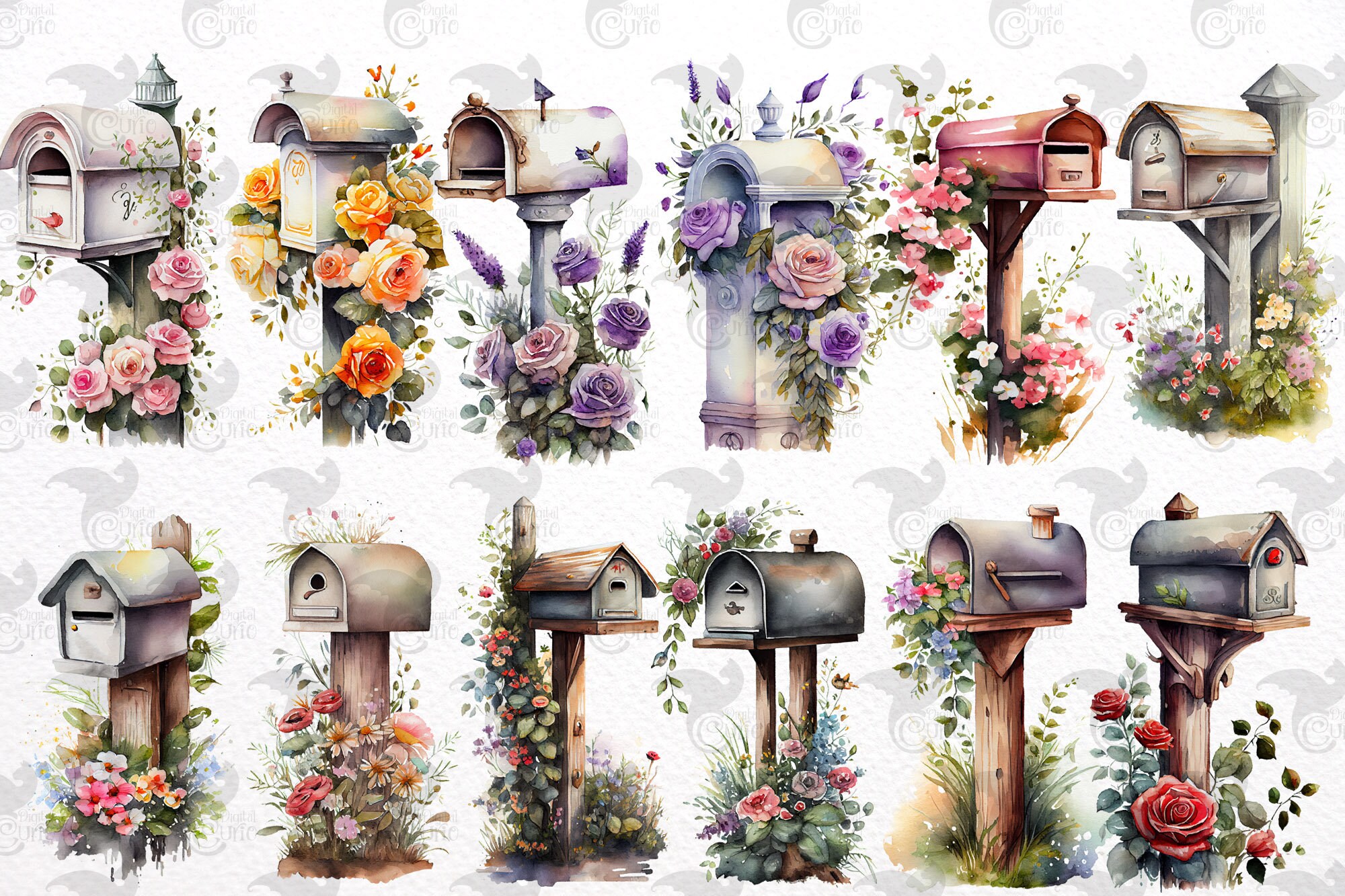 Watercolor Mailboxes Clipart Cute Rustic Floral Post Boxes - Etsy Australia