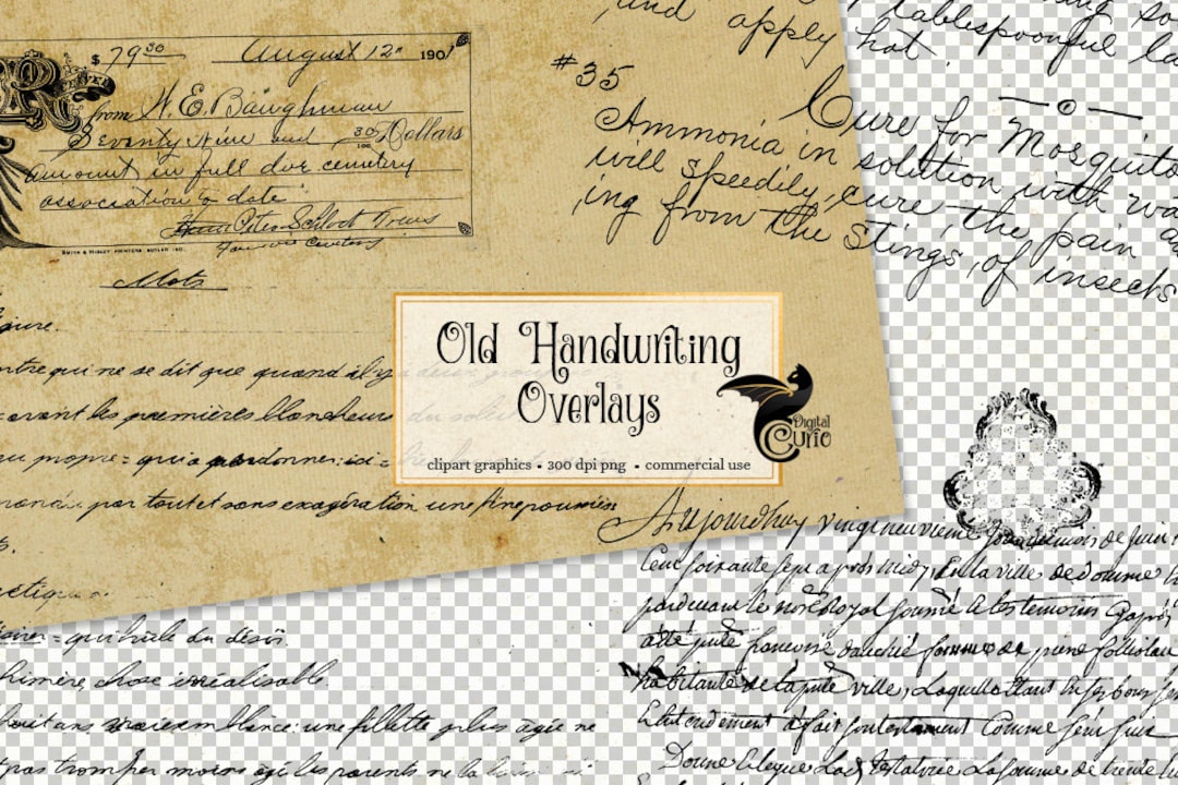 Old Handwriting Overlays, Vintage Letter Clipart, Junk Journal (PNG ...