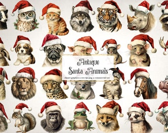 Santa Animals Clip Art Cute Christmas Animals in Png Format, Instant ...