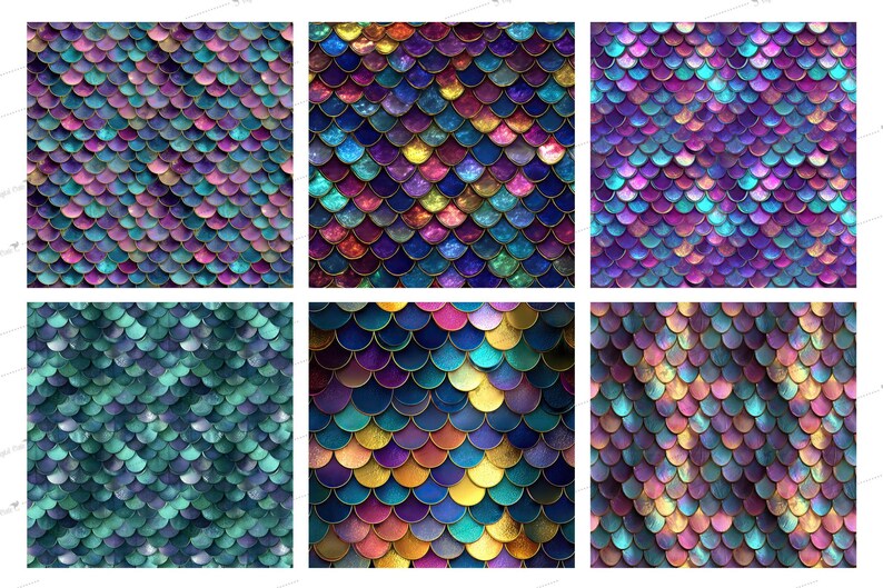 Shining Mermaid Scales Digital Paper, Seamless Scale Patterns (digital ...