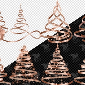 Rose Gold Ribbon Christmas Tree Clip Art - Digital Holiday Glitter Png ...