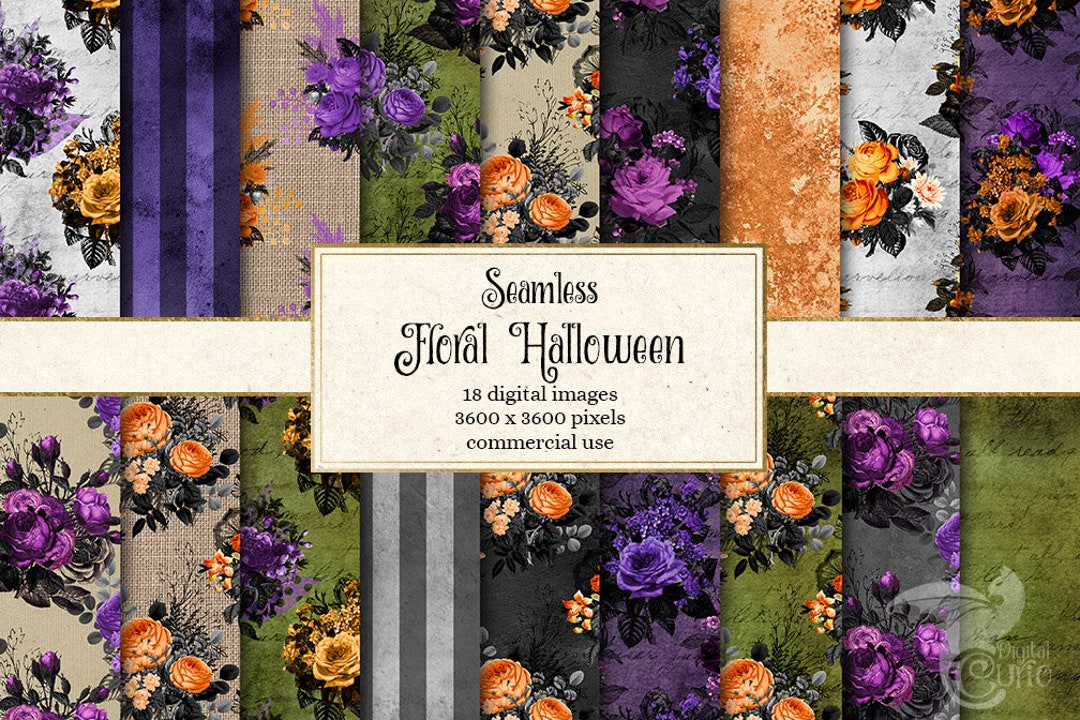 Floral Halloween Digital Paper, Rustic Flower Backgrounds (digital ...