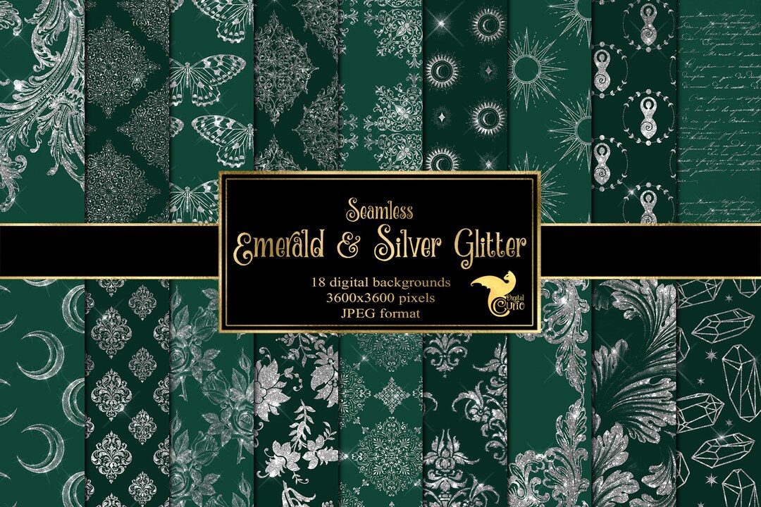 Emerald and Silver Digital Paper - Seamless Backgrounds Printable ...