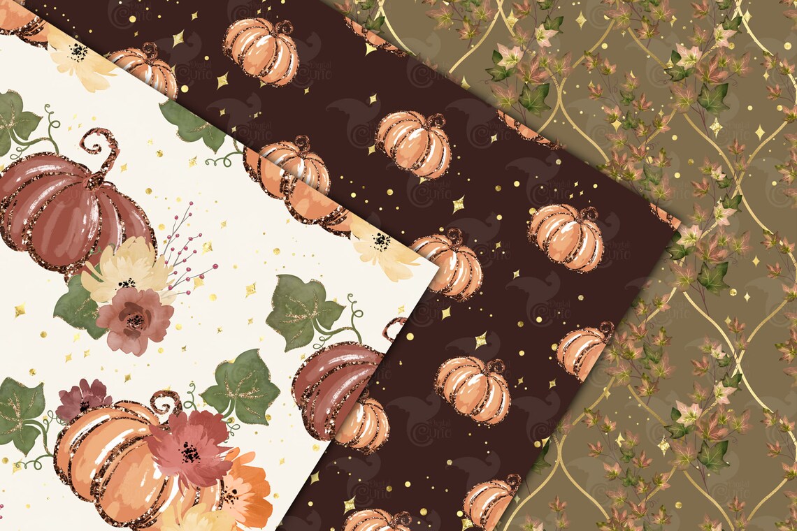 Pumpkin Spice Digital Paper Seamless Fall Patterns Printable - Etsy