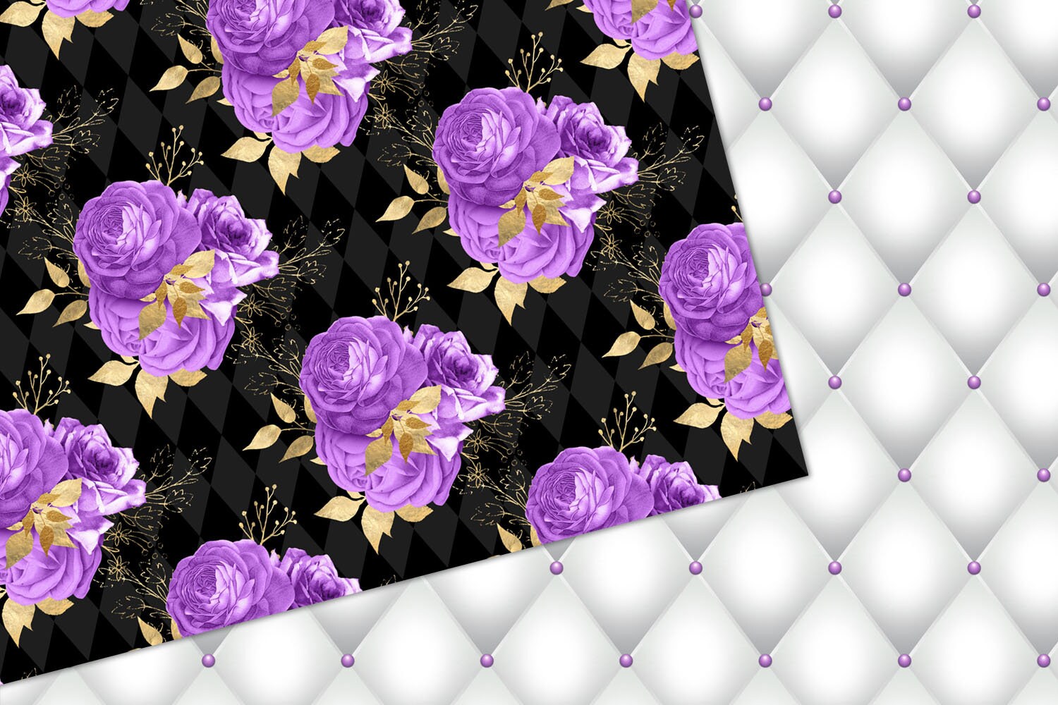 Purple and Gold Floral Digital Paper, Watercolor Flowers (digital ...