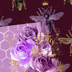 Queen Bee Digital Paper, Gold Bee Clipart, Seamless Patterns, Bee ...