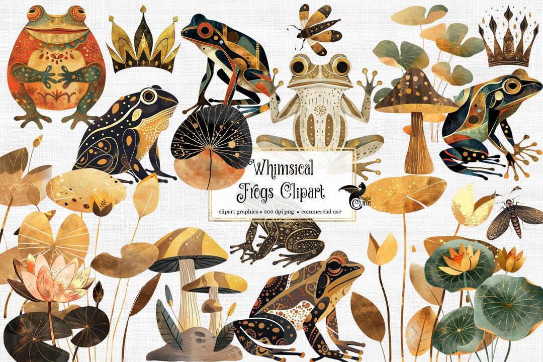 Whimsical Frogs Clipart - Cute Spring Frogs and Lily Pads in PNG Format ...