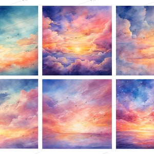 Watercolor Sunset Digital Paper, Printable Scrapbook Paper Instant ...