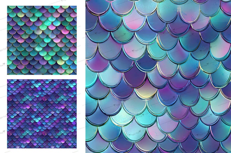 Shining Mermaid Scales Digital Paper, Seamless Scale Patterns (digital ...