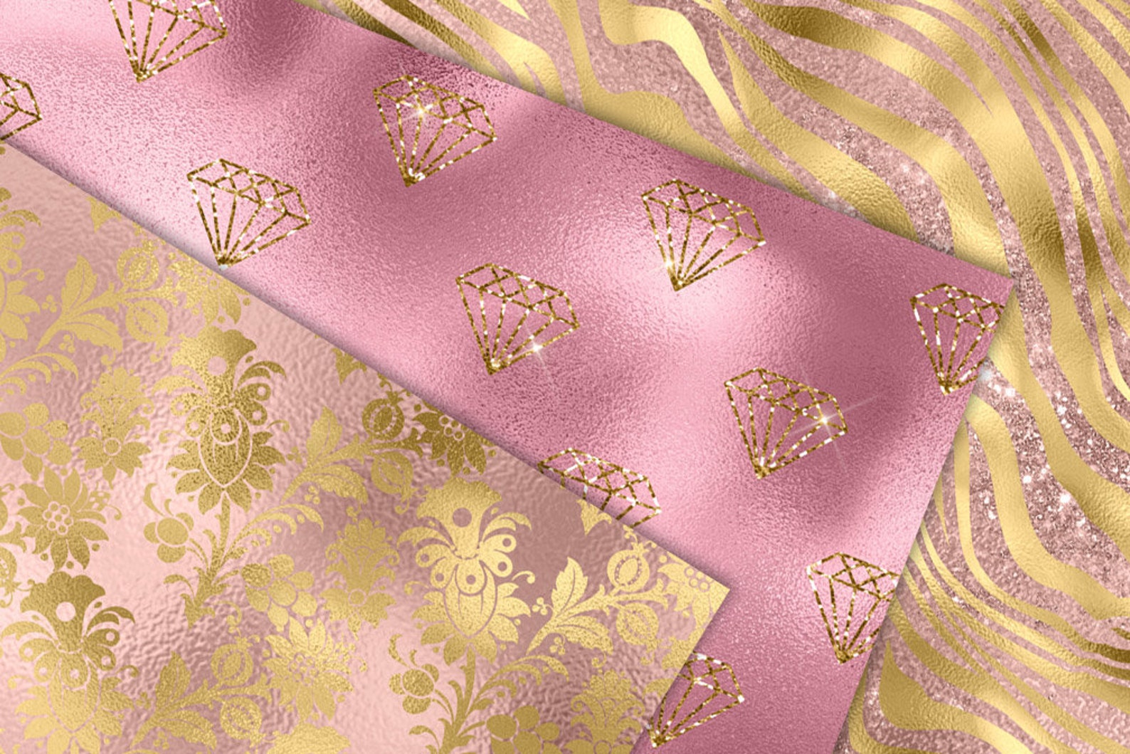 Pink and Gold Glam Digital Paper, Seamless Gold and Blush Pink Glitter ...
