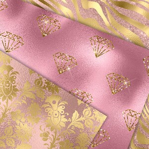 Pink and Gold Glam Digital Paper, Seamless Gold and Blush Pink Glitter ...