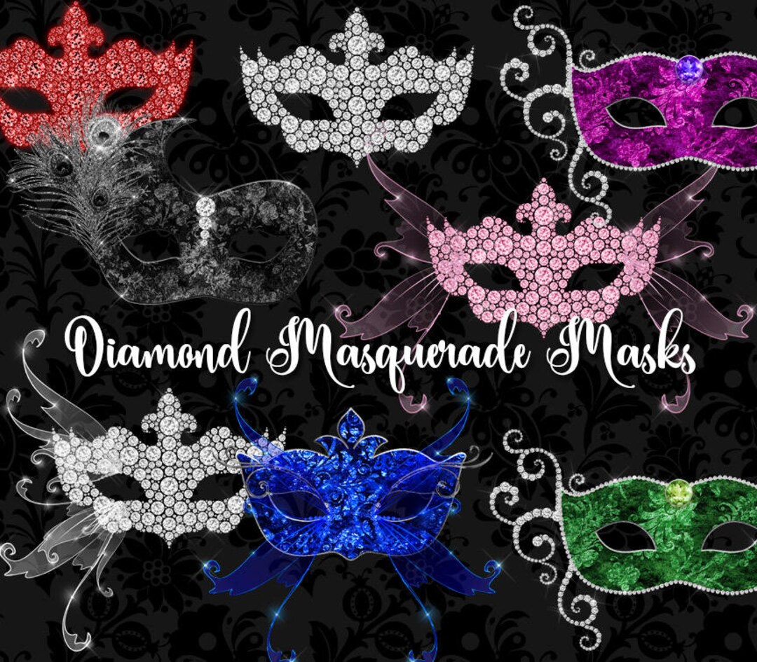 Diamond Masks Clipart, Mardi Gras Mask Clip Art, Carnival Graphics ...