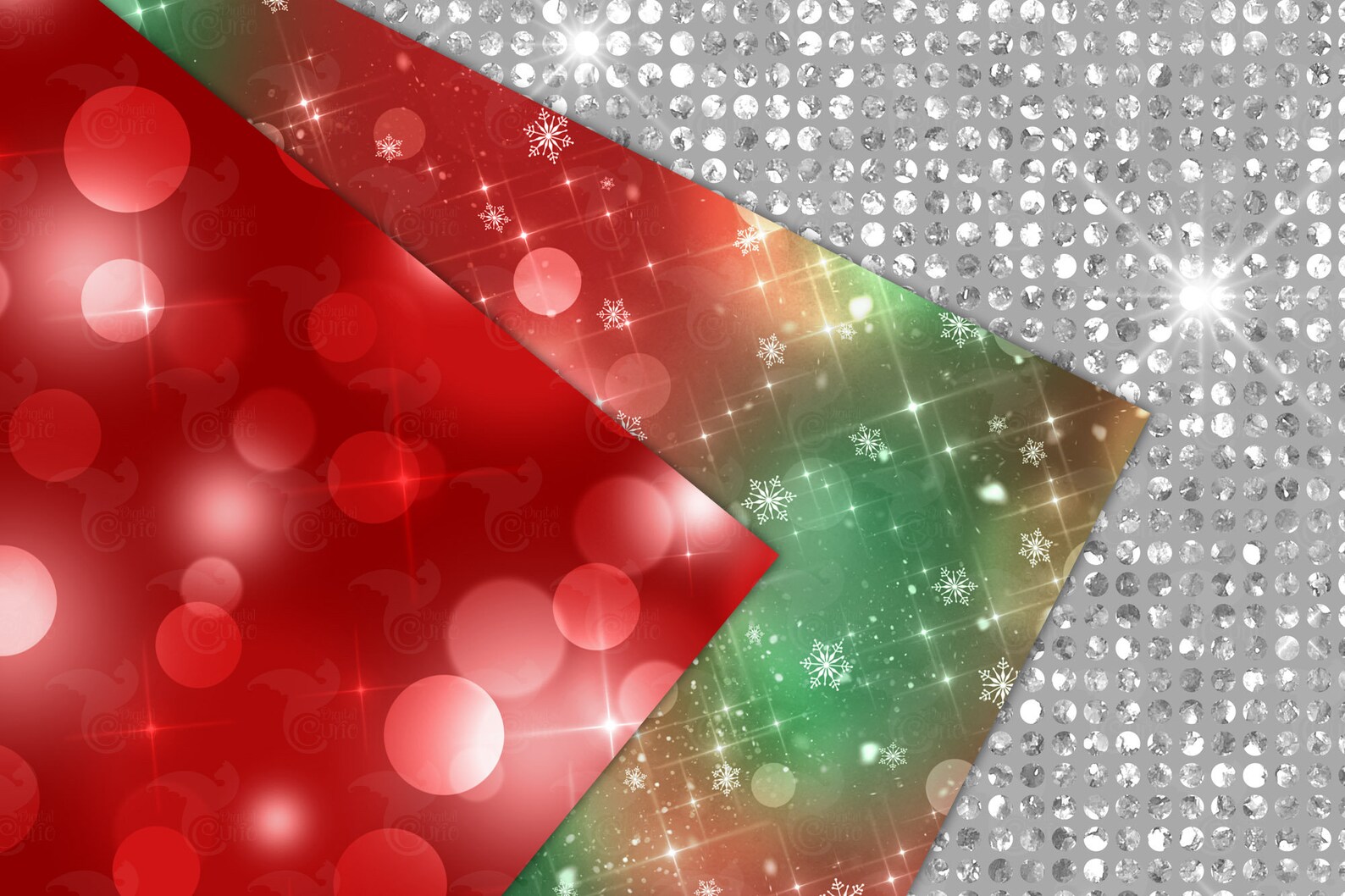 Christmas Bokeh Glitter Digital Paper – Red, Green, Silver (digital ...