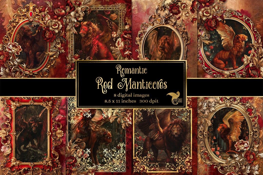 Red Manticore Rococo Digital Paper, Fantasy Junk Journal (digital ...