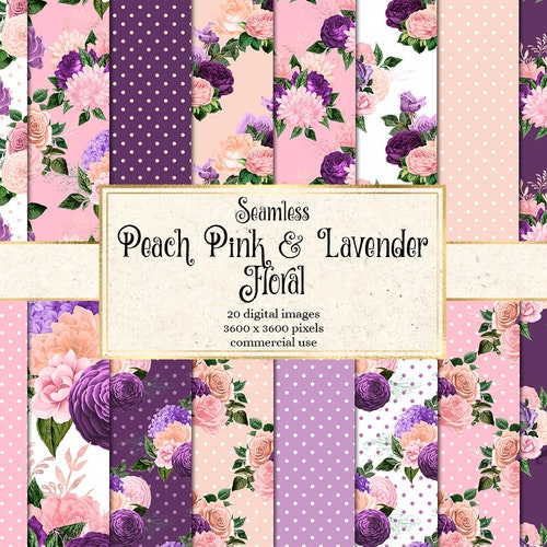 Peach Pink and Lavender Floral Digital Paper Seamless - Etsy