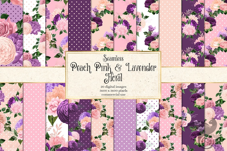 Floral Digital Paper – Peach, Pink, Lavender, Seamless (digital ...