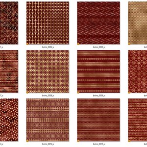 Bohemian Scarlet and Gold Digital Paper, Seamless Textures, Gold Boho ...