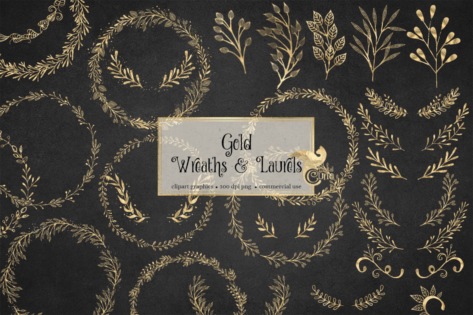 Gold Wreaths and Laurels Clipart Digital Gold Foil Wreath - Etsy