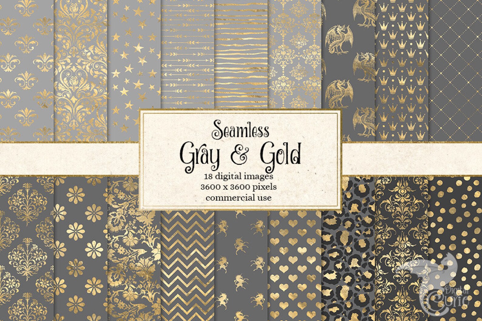 Gray and Gold Digital Paper Seamless Gold and Gray Patterns - Etsy