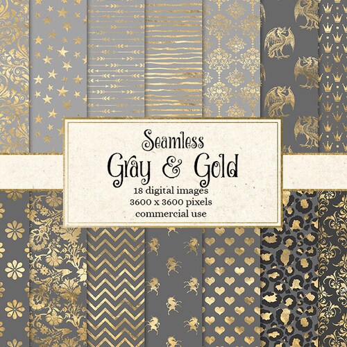 Gray and Gold Digital Paper Seamless Gold and Gray Patterns - Etsy