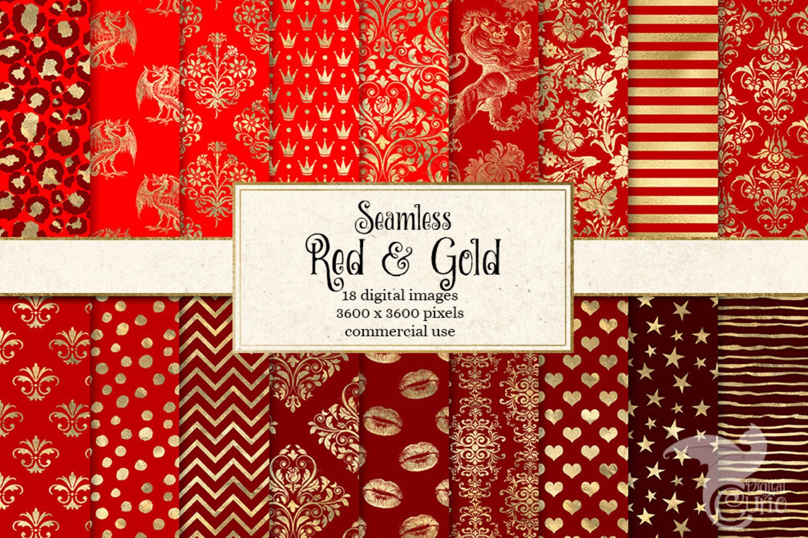 Red and Gold Digital Paper Seamless Red Gold Foil | Etsy