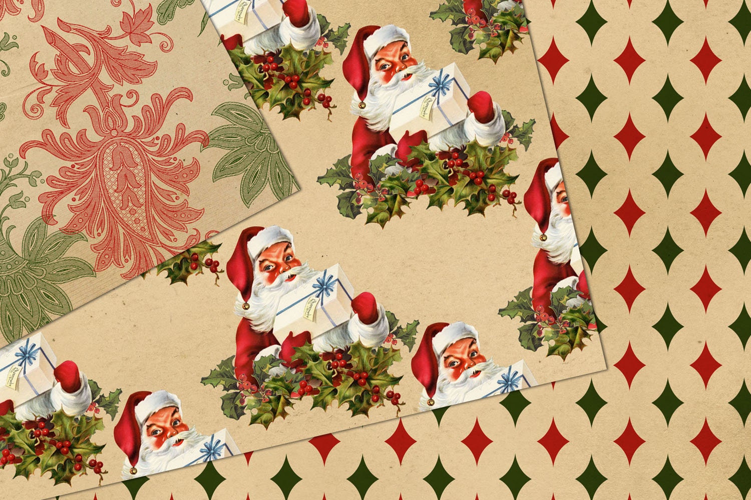 Antique Christmas Digital Paper – Vintage Seamless Patterns (commercial ...