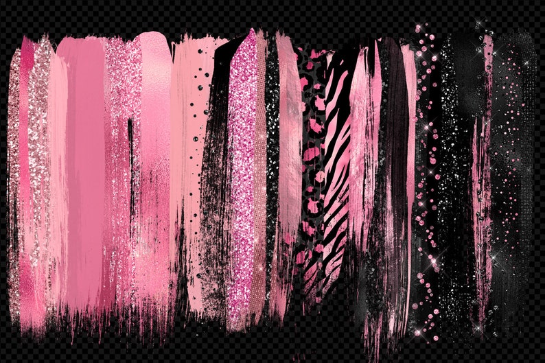 Pink & Black Glitter Brush Strokes Clipart (PNG, Commercial Use) - Etsy