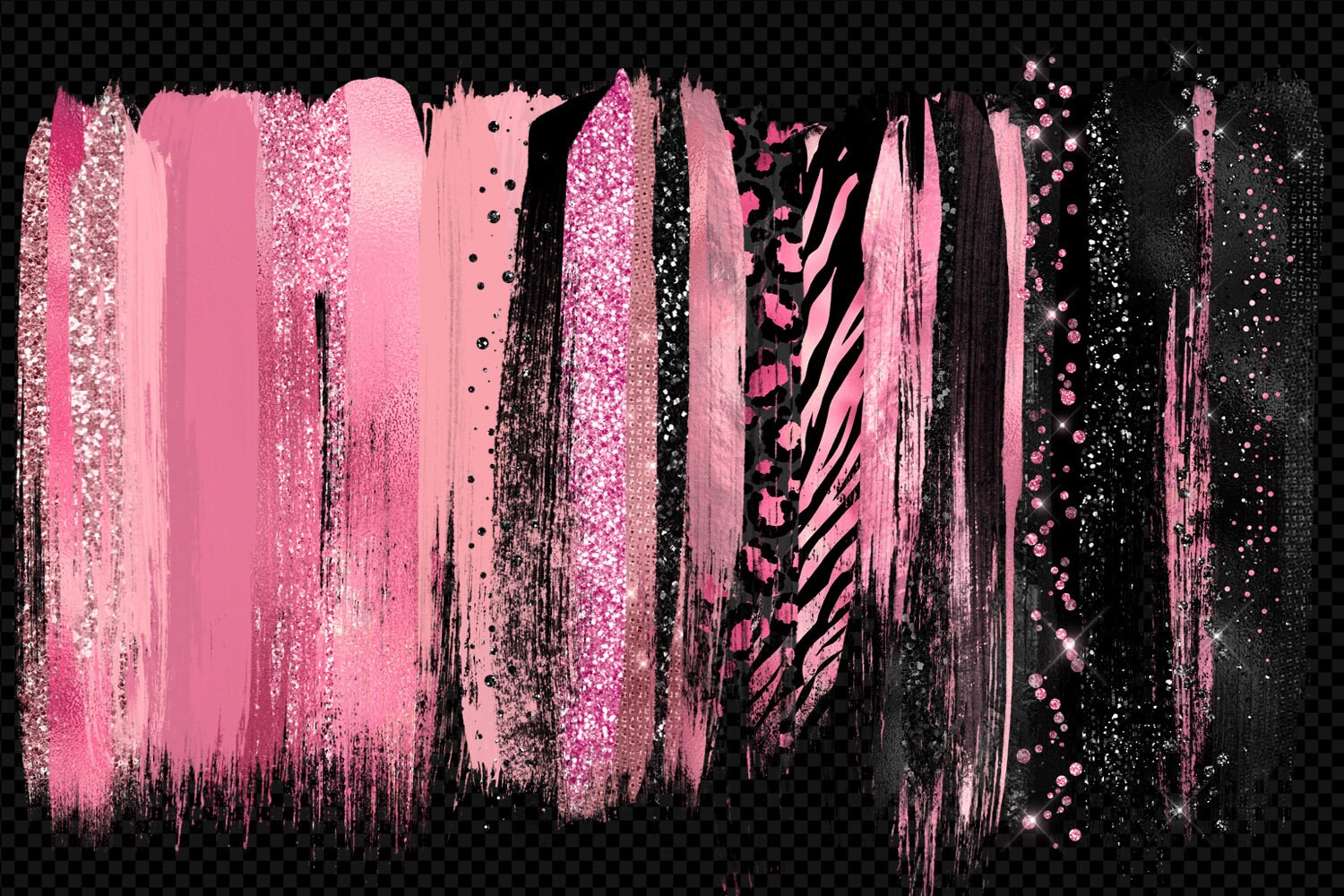 Pink & Black Glitter Brush Strokes Clipart (PNG, Commercial Use) - Etsy