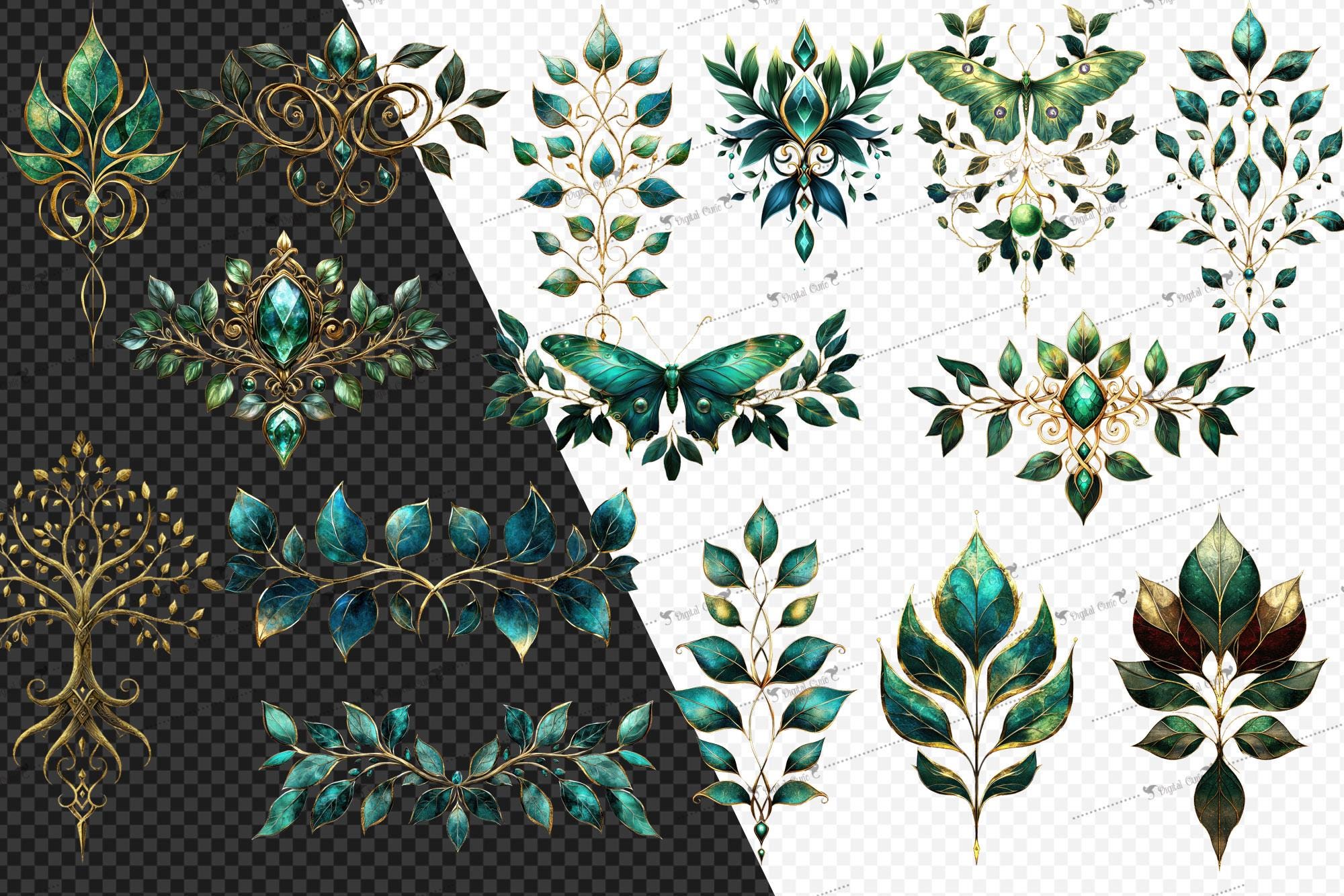 Elven Forest Emblems – Fantasy Leaf & Tree Graphics (PNG, Digital ...