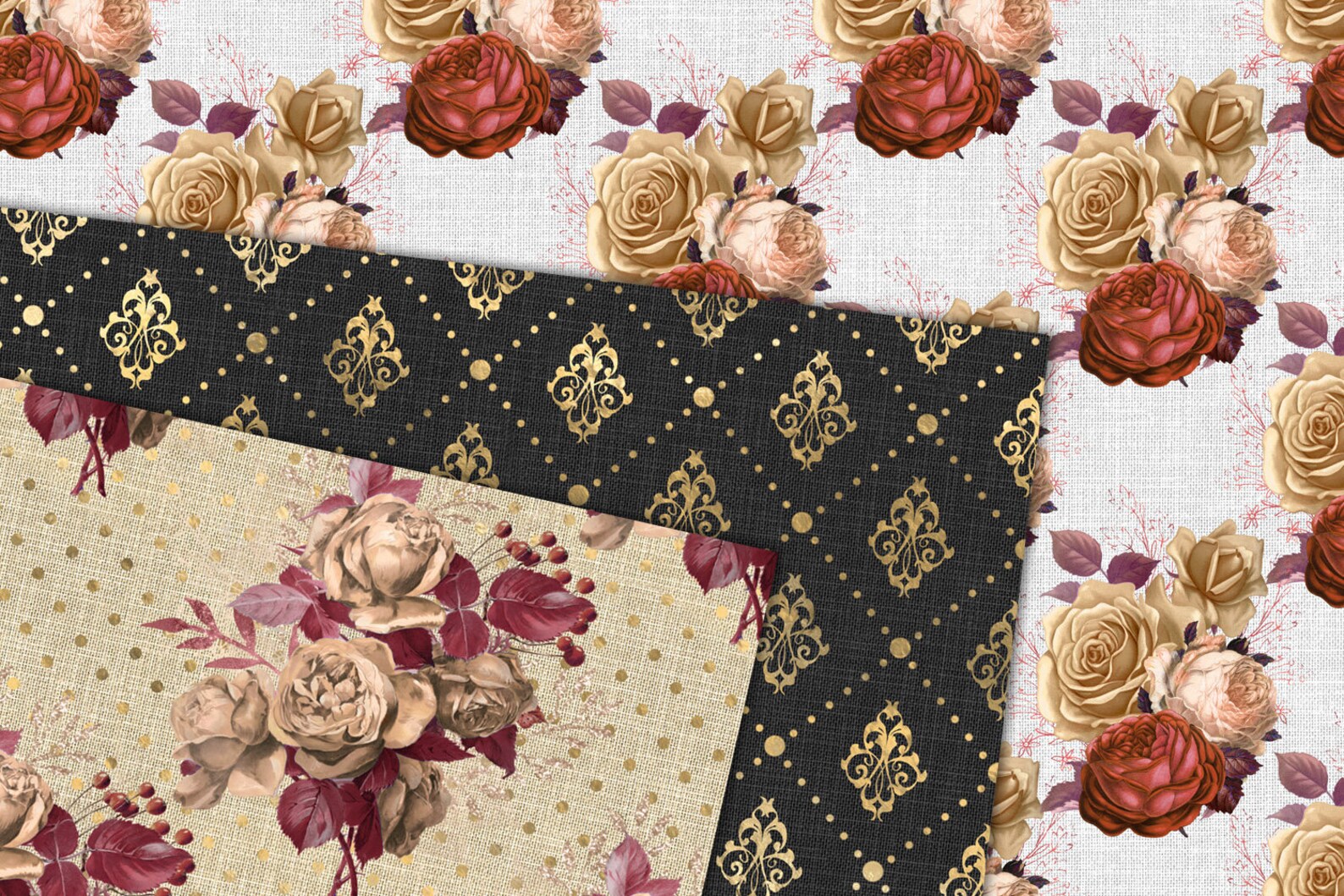 Russet Gold Floral Digital Paper Seamless Rustic Autumn - Etsy