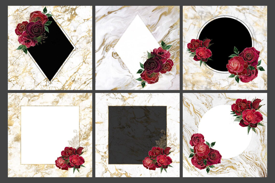 Marble and Rose Backgrounds - Printable Digital Paper Instant Download ...