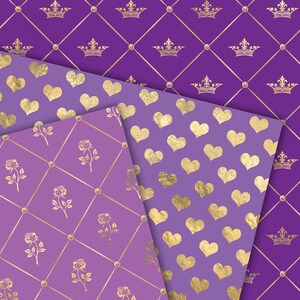 Purple and Gold Princess Digital Paper, Seamless Princess Patterns ...