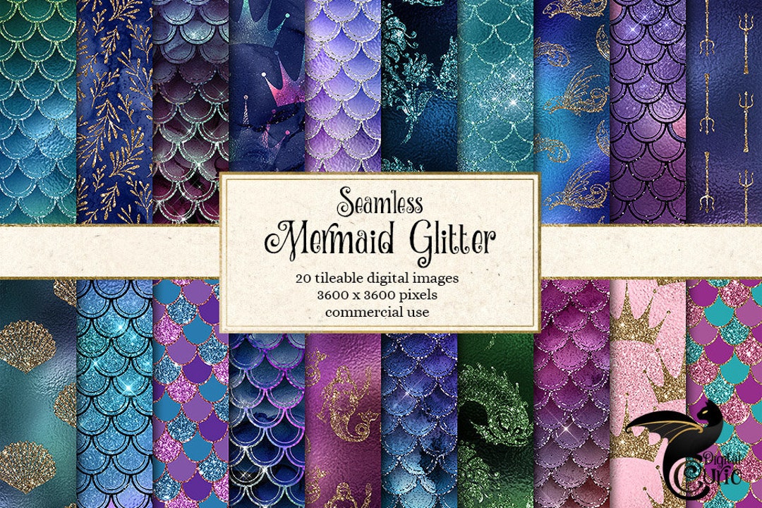 Mermaid Glitter Digital Paper: Seamless Scale Patterns (digital ...