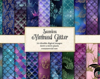 Mermaid Glitter Digital Paper and Seamless Mermaid Scale - Etsy